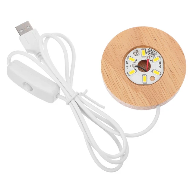WOODEN ROUND LED Light Base Usb Powered Night Lamp Stand For Glass Art ...