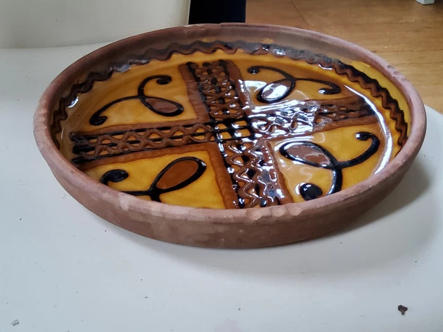 MILLHOUSE STUDIO POTTERY Alan Frewin Floral Slipware Serving Pie Dish ...