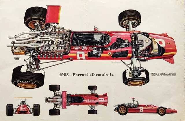 FERRARI F1 312 1968 + back photo F1 cars mini poster double cm 41 x 27 ...
