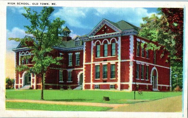 OLD TOWN MAINE High School Penobscot County Me Colorful Vintage Linen ...