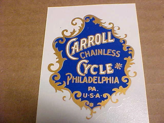 CARROLL CHAINLESS CYCLE Vélo Badge Eau Glisse Autocollant 1890s - 1920s ...