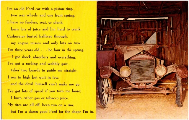 I'M AN OLD Ford Car Poem Model T Prairie Homestead South Dakota Chrome ...