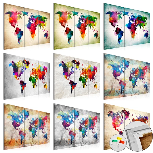 MAPA DEL MUNDO Tablero de corcho Cuadro en Lienzo Decoracion Pared k-A ...