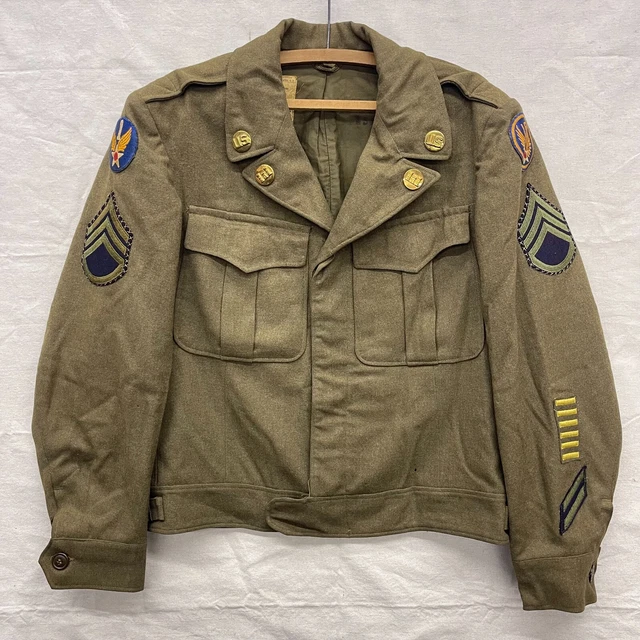 WWII US ARMY Ike Field Jacket OD Sergeant Wool Uniform 38R 1945 Pins ...