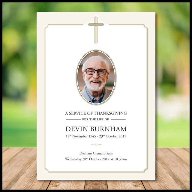TRADITIONAL GOLD CROSS Funeral Order of Service Hymn Sheet Folded Card ...