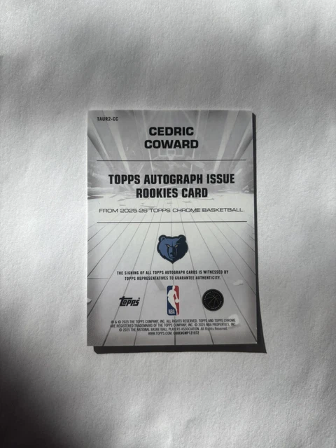 2025-26 TOPPS CHROME Cedric Coward RC Auto Issue Red #2/5 $205.16 ...