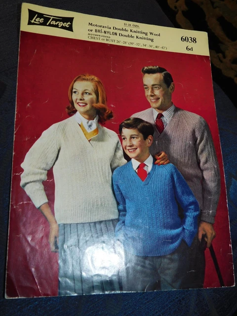 VINTAGE ORIGINAL KNITTING Pattern Lee Target Dk 6038 Family Jumpers £1. ...