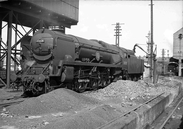 SR LOCO; 35028 "Clan Line" at EXMOUTH RAILWAY YARD, DEVON. c1960 PHOTO ...