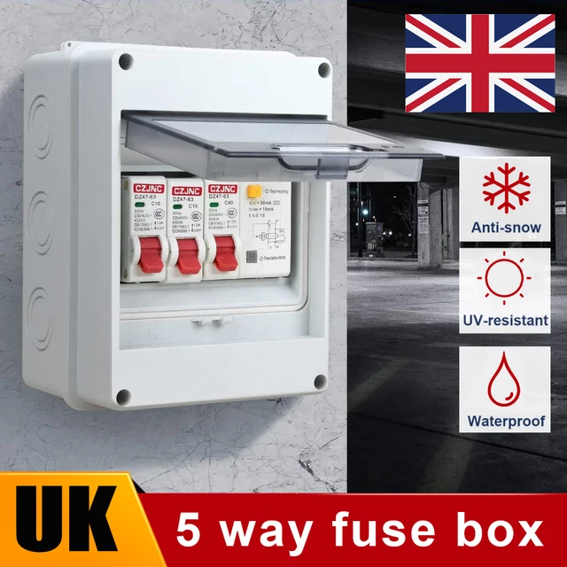 5 WAY GARAGE Shed Camper Van Caravan Consumer Unit Fuse Box with RCD ...