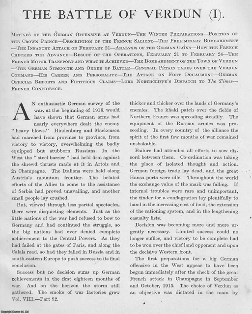 WORLD WAR 1 : The Battle Of Verdun. Part 1 Of 3. An Uncommon Original ...