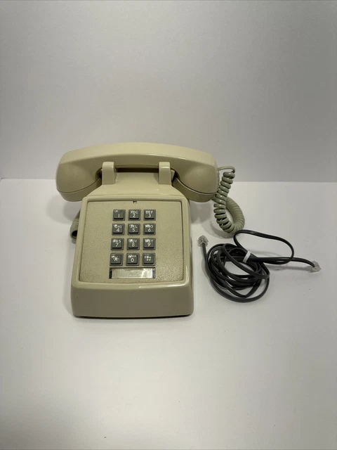VINTAGE PREMIER PUSH Button Desk Phone Tan Beige Handset Corded VERY ...