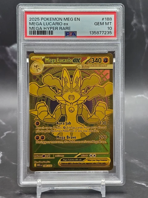 2025 POKEMON MEGA Lucario ex 188/132 Mega Hyper Rare Gold PSA 10 GEM MT ...
