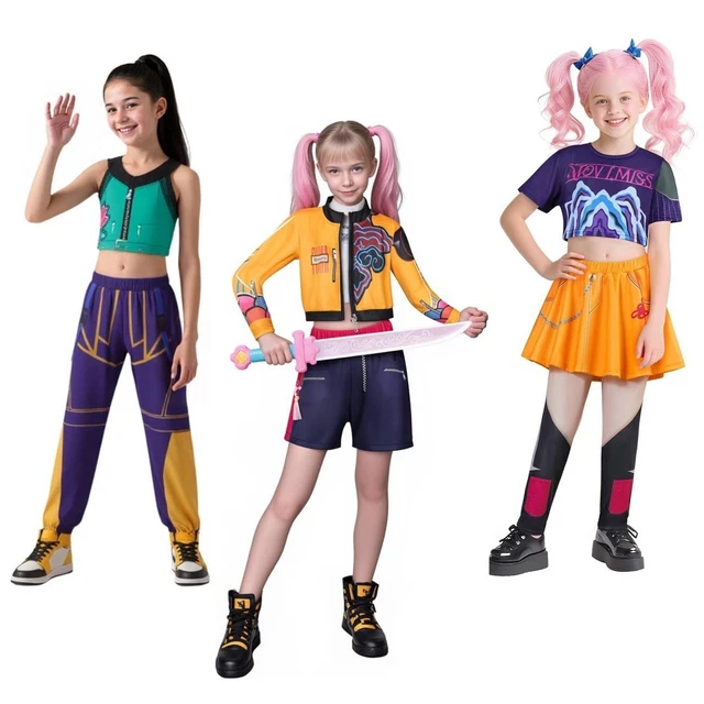 KIDS GIRLS K-POP Demon Hunters Rumi Mira Zoey Cosplay Costume Dress School Party £14.99 ...