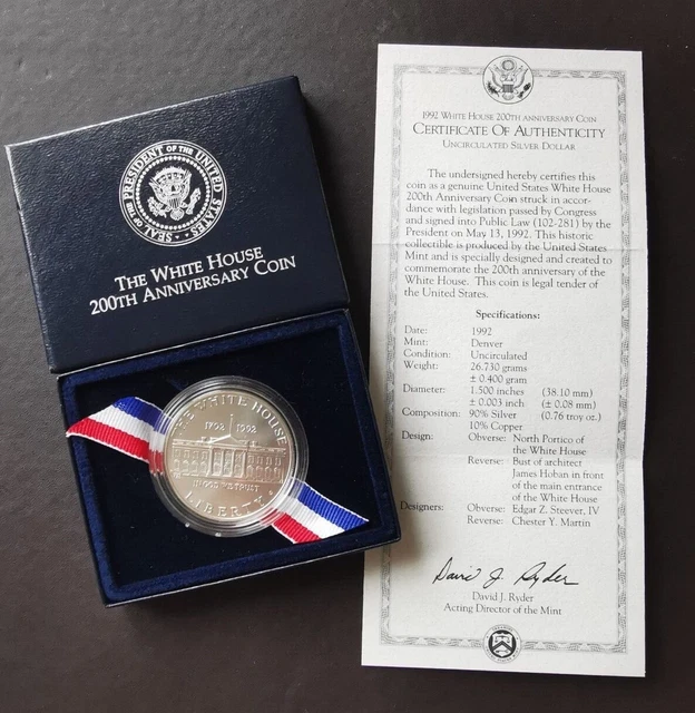 USA 1 DOLLAR Gedenkmünze 200 Jahre Weißes Haus Silber m. Schachtel u. Zertifikat EUR 40,00 ...