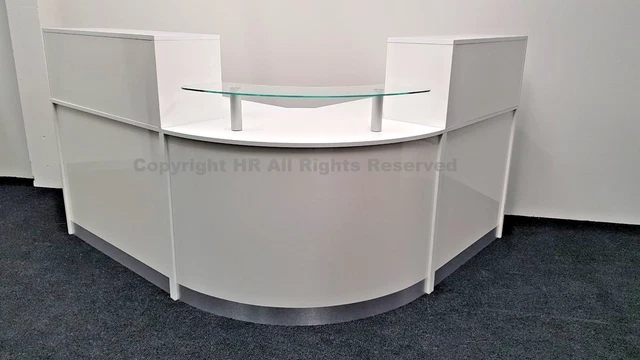 OFFICE RECEPTION Desk White Curved Glass Unit Aluminium Plinth £735.00 ...