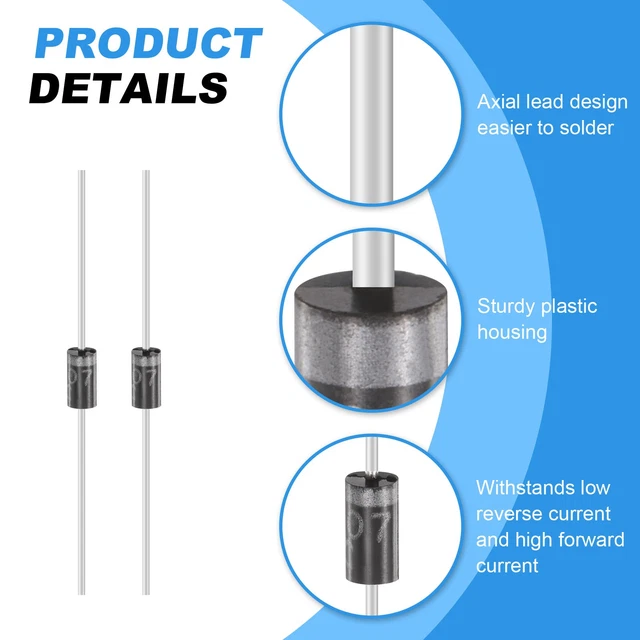 30 PCS 1N4007 Rectifier Diode, 1A 1000V DO-41 Electronic Silicon Diodes ...