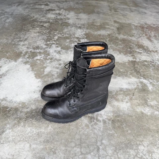 VINTAGE BLACK LEATHER Vibram sole chunky combat lace up moon boots 9 £ ...
