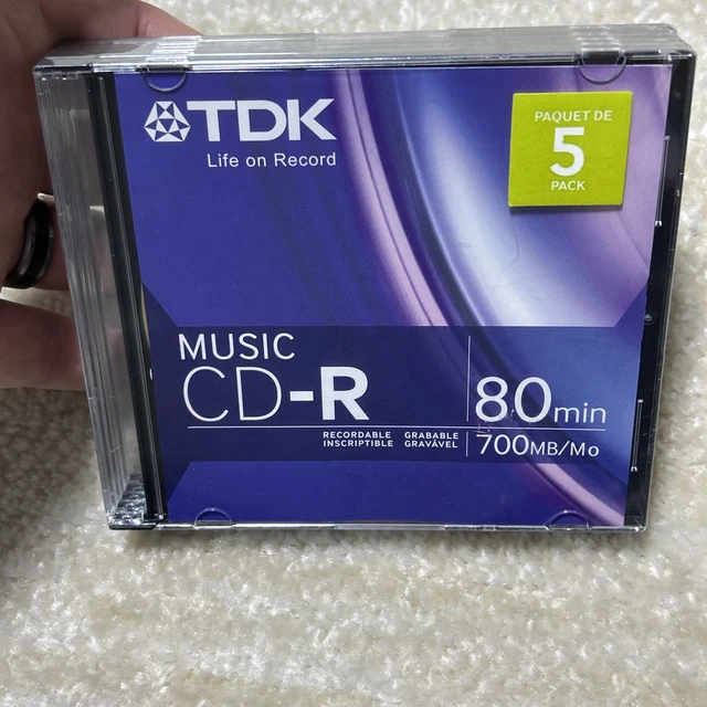 TDK 80-MINUTE CD-R Discs (5-Pack) Slim Case 700MB Music CD-R Life on ...