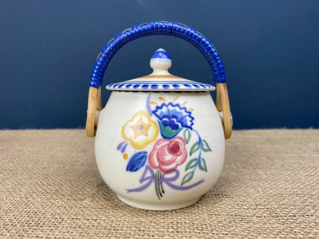 ART DECO POOLE Pottery Carter Stabler Adams Hand Painted Jam Sugar Pot ...