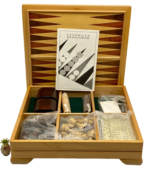LEVENGER OLD-STYLE GAME Box WOODEN CHESS SET Dominoes Backgammon ...