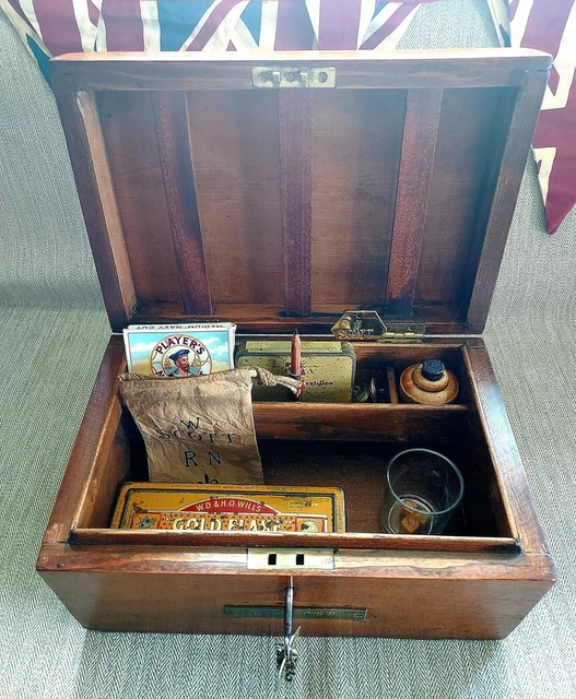 VINTAGE ROYAL NAVY Wooden Sailor's Ditty Box £140.00 - PicClick UK