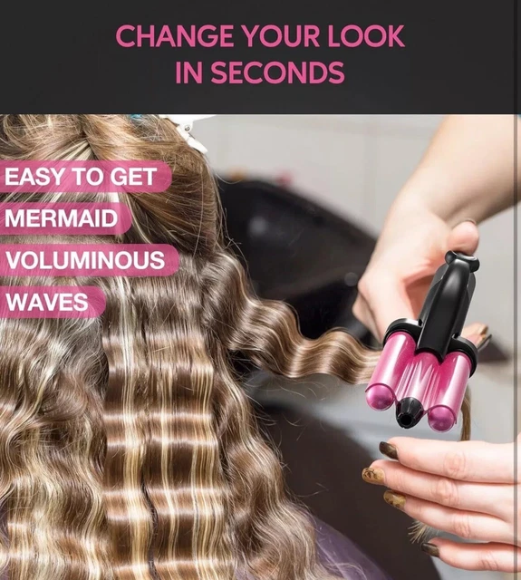 MINI TRIPLE 3 Barrel Hair Beach Waver Crimper Tool Small Travel Holiday ...
