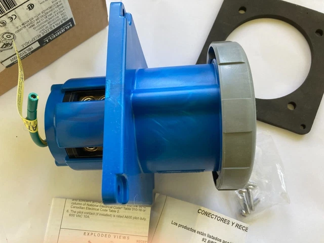 1 HUBBELL 100A 3 Phase Watertight IEC Pin and Sleeve Receptacle Blue ...