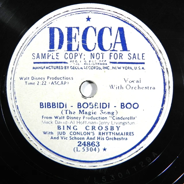 BING CROSBY – Bibbidi-Bobbidi-Boo (The Magic Song) 1950 Decca 24863 ...