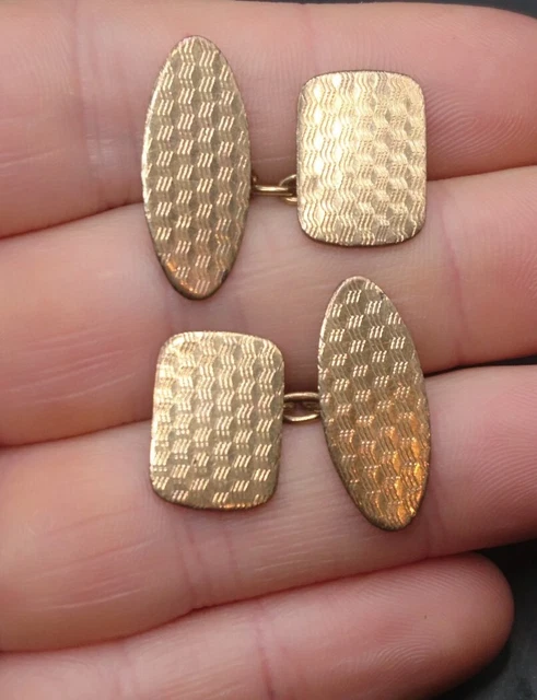 ENGLISH VINTAGE 9CT Gold & Silver Engine Turned Pattern Deco Design ...