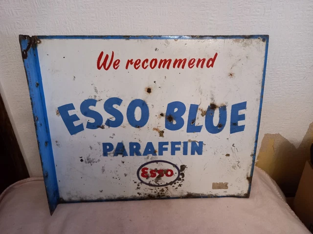 VINTAGE DOUBLE SIDED Esso Blue Paraffin enamel Sign £400.00 - PicClick UK
