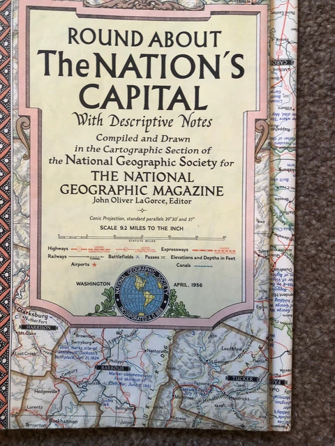 VINTAGE 1956 NATIONAL GEOGRAPHIC MAP ROUND ABOUT THE NATIONS CAPITAL ...