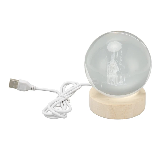 3D CRYSTAL BALL LED Lighted Wooden Base USB Power Night Light For ...