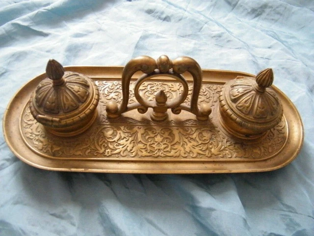 ENCRIER DOUBLE EN bronze ciselé époque Louis Philippe décors centrale ...