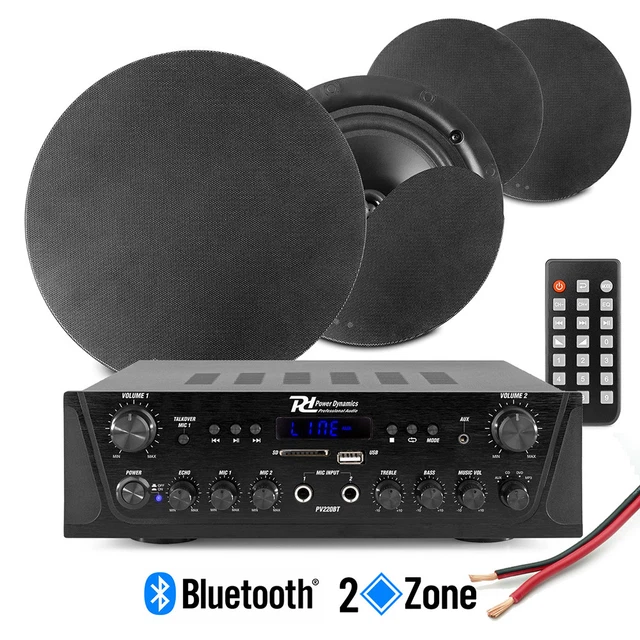 2-ZONE MULTI ROOM Ceiling Speaker System PV220BT Bluetooth Amplifier ...