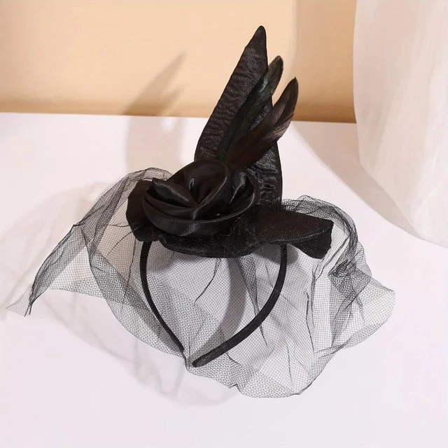 FOLDS RETRO VEIL Witch Hat Feather Design Wizard Cap Parties £20.78 ...