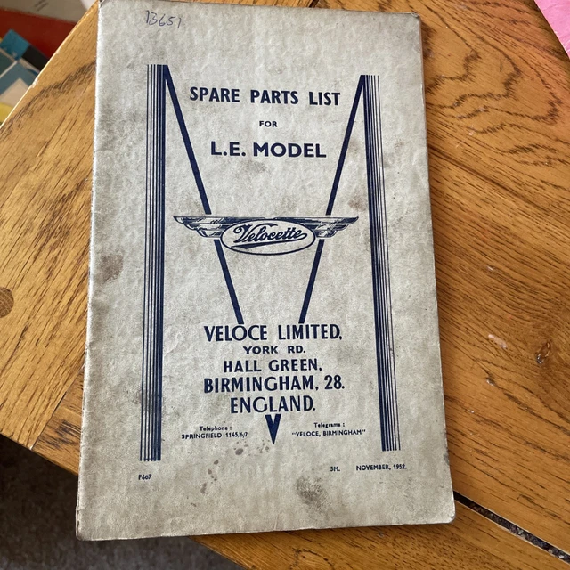 VELOCETTE ORIGINAL 1952 FACTORY ILLUSTRATED SPARE PARTS LIST 200cc MKII ...