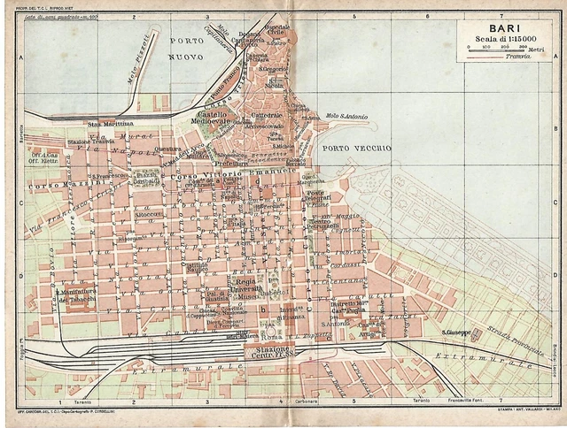 CARTA GEOGRAFICA ANTICA BARI Pianta della città Puglia TCI 1926 Antique ...