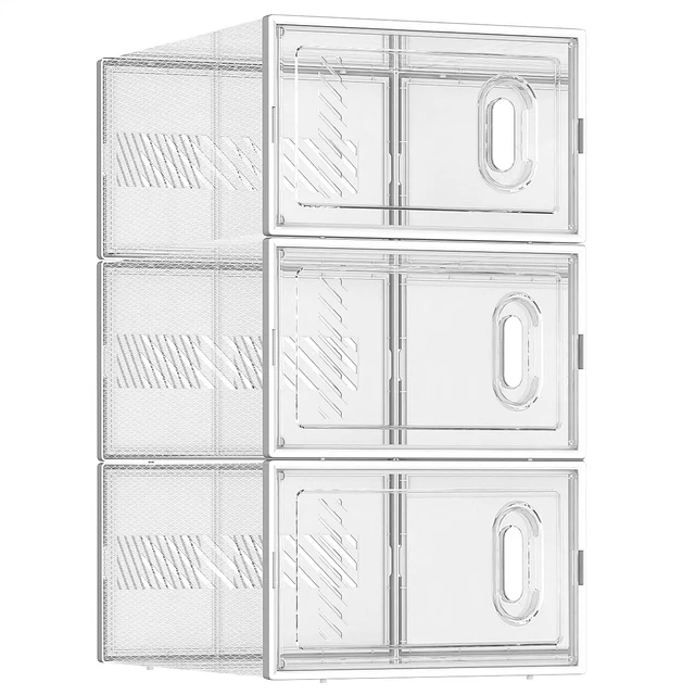 BALEINE 3 PACK Stackable Clear Shoe Storage Boxes Fit Size 9 Thickened ...