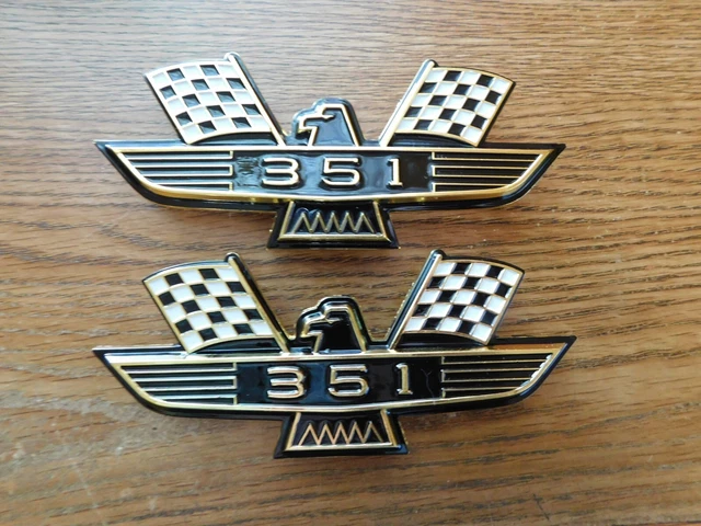 FORD 351 CROSSED Flag Fender Emblems Gold Mustang Fairlane Galaxie ...