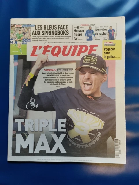 MAX VERSTAPPEN/TADEJ POGACAR JOURNAL L'EQUIPE 8 octobre 2023 "TRIPLE MAX" EUR 13,00 - PicClick FR
