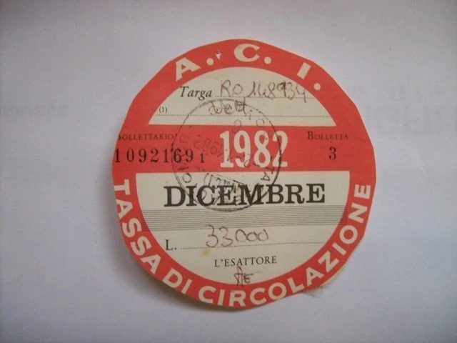 BOLLO AUTO 1982 ACI AUTO D'EPOCA TASSA CIRCOLAZIONE 1982 (m26-1-13 ...