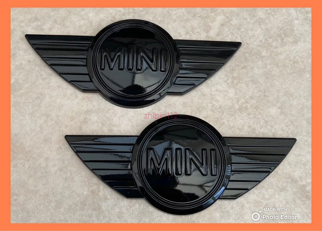 SET 🇬🇧GLOSS BLACK 🇬🇧MINI🇬🇧R50 R55 R56 R57 METAL BONNET AND BOOT BADGES ...