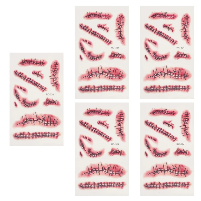 5 SHEETS SCAR Tattoo Stickers Transfer Temporary Tattoos Fake Wound ...