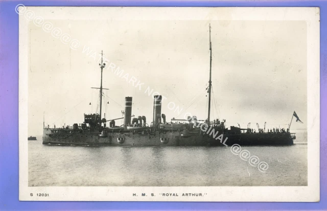 WW1 WAR BRITISH NAVY SHIP HMS ROYAL ARTHUR guardship RP REAL PHOTO ...