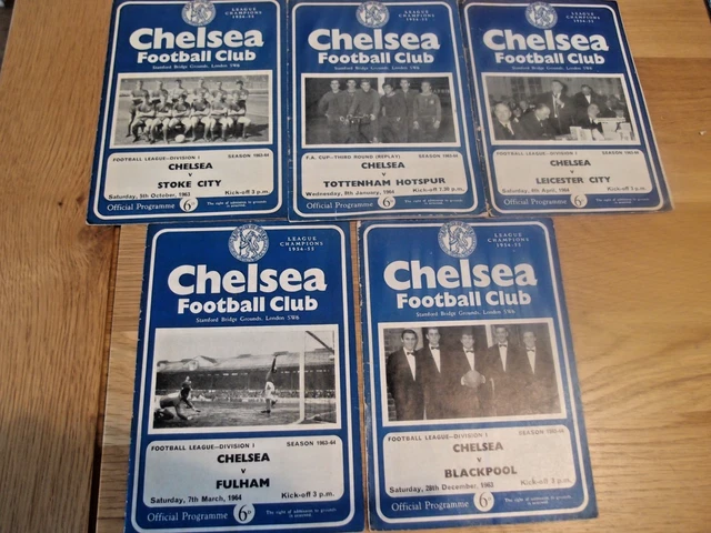 5 VINTAGE CHELSEA FC Match Day Programmes 1963/64 Season. £10.78 ...