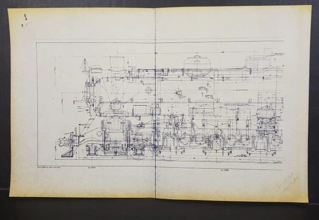 ANTIQUE LOCOMOTIVE DIAGRAM Blueprint Railroad Train 17X11 for Framing ...