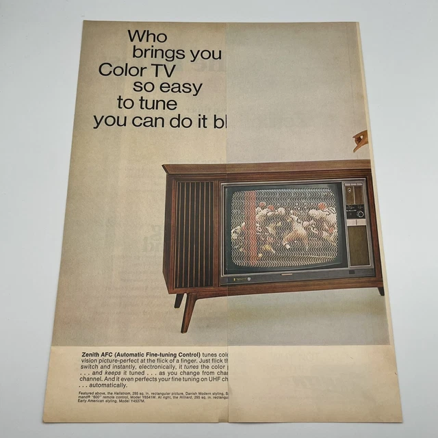 ZENITH COLOR TV 1967 Vintage Fold Out Print Ad 14.5x13.5" console ...