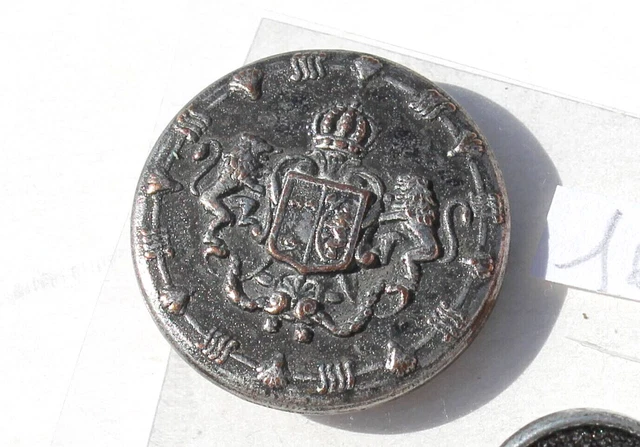 RARE ANTIQUE MILITARY UNIFORM BUTTON - CROWN + COAT OF ARMS + LION ...