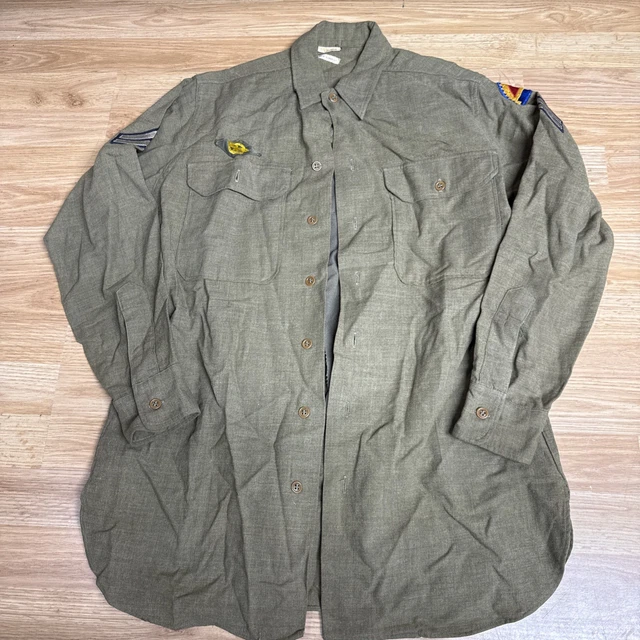 WW2 US ARMY OD Flannel Wool Field Shirt M1942 "Special" Gas Flap 14 ...