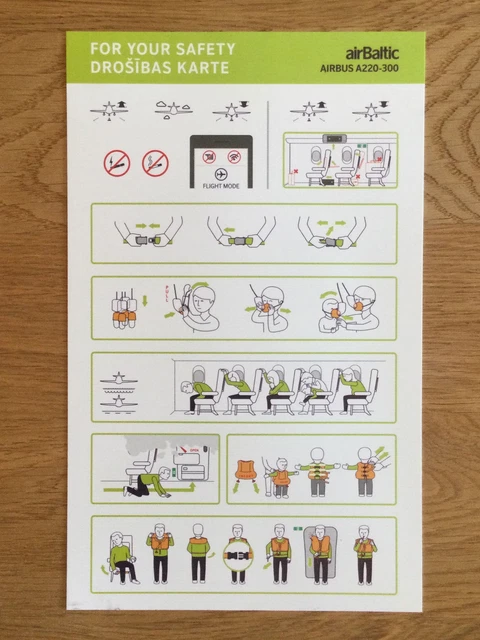 AIRBALTIC: SAFETY CARD - A220-300 £2.00 - PicClick UK